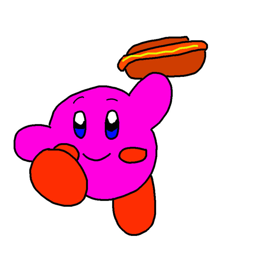 kirby with a hot dog by frogtable125